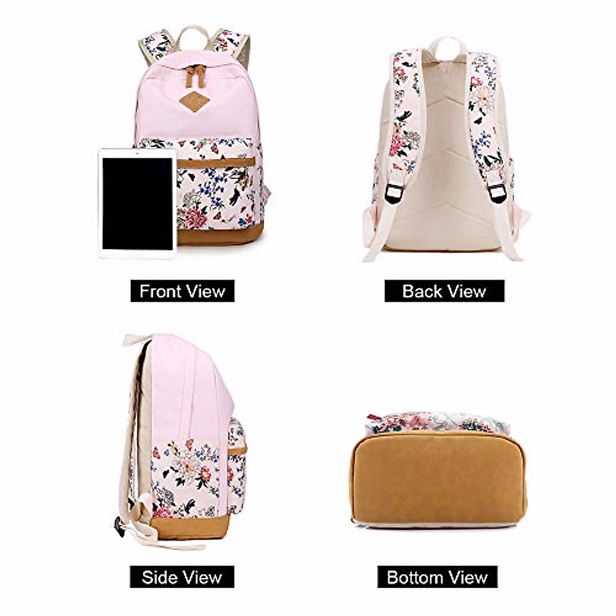 Goodking Teen Girls School Backpack Kids Bookbag Set with Lunch Box and Pencil Case College Bookbag Laptop Backpack Travel Daypack, Pink