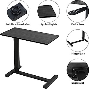 Erinaik Adjustable Height Overbed Table, Large Medical Bedside Desk with Hidden Casters, 31.5" L x 15.7" W, Mobile Tray Table for Hospital, Office, Home, Study Use