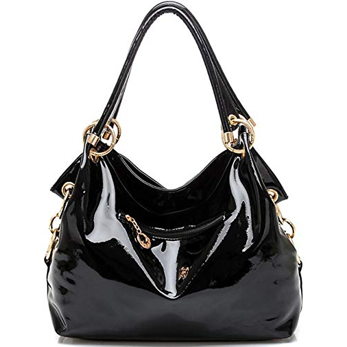 Yan Show Women Patent Leather Chain Handbags Shoulder Bags for Ladies Sequin Purse Black Large