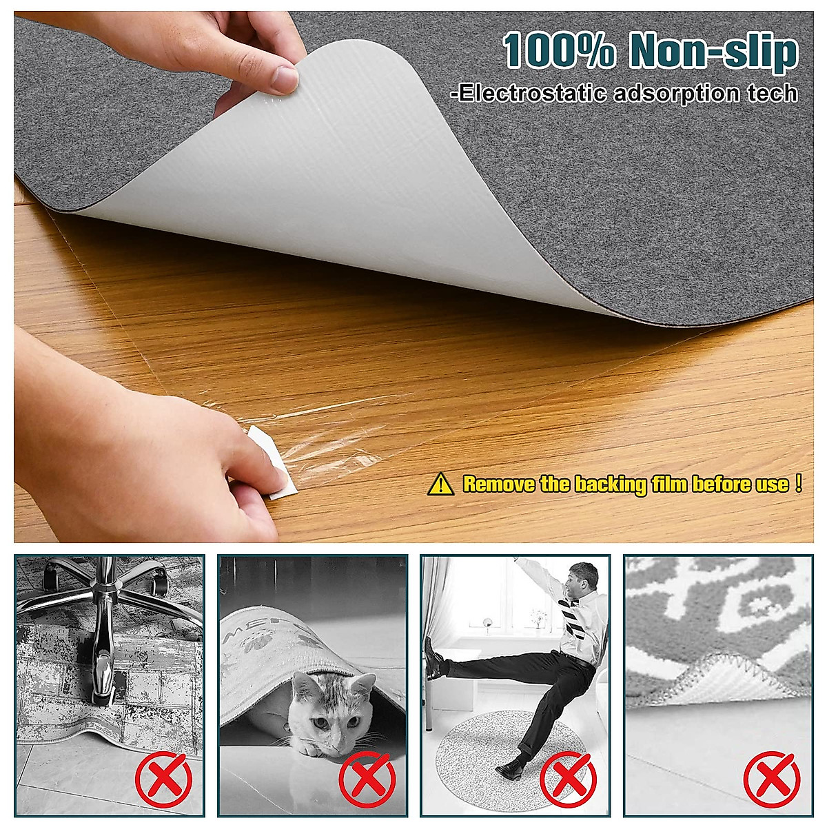 Placoot Office Chair Mat for Hardwood Floor & Tile Floor 55"x35" Desk Chair Mat for Rolling Chairs Electrostatic Adsorption Large Anti-Slip-Recyclable Material Floor Mat for Office/Home with Lip