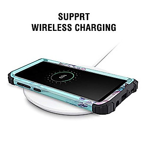 Casetego Compatible with Galaxy S9 Plus Case,Floral Three Layer Heavy Duty Hybrid Sturdy Shockproof Full Body Protective Case for Samsung Galaxy S9 Plus,Blue Flower