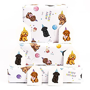CENTRAL 23 - Happy Birthday Wrapping Paper - Dogs in Hats - 6 Sheets of Birthday Gift Wrap - White Pink and Blue - For Kids - Recyclable