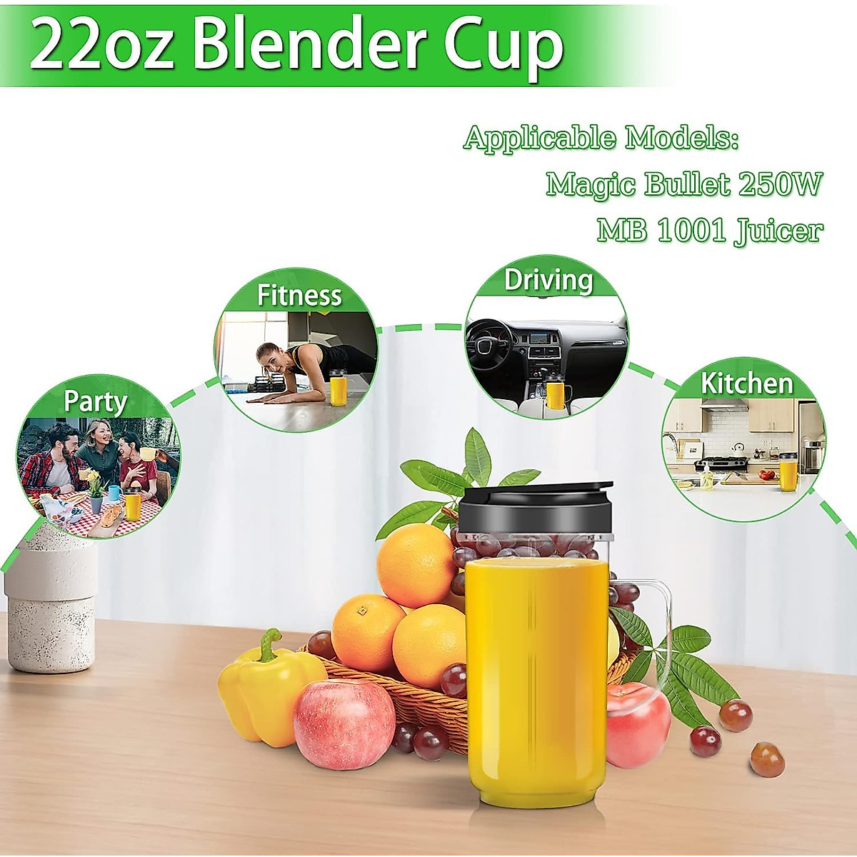 22OZ Magic Bullet Blender Cups, Tall 22oz Cup with Cross Blade,250W MB1001 Replacement Parts Compatible with Magic Bullet Blender Juicer Mixer