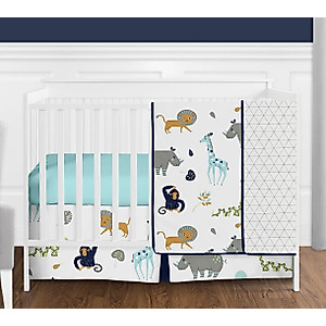 Sweet Jojo Designs Turquoise and Navy Blue Safari Animal Playmat Tummy Time Baby and Infant Play Mat for Mod Jungle Collection
