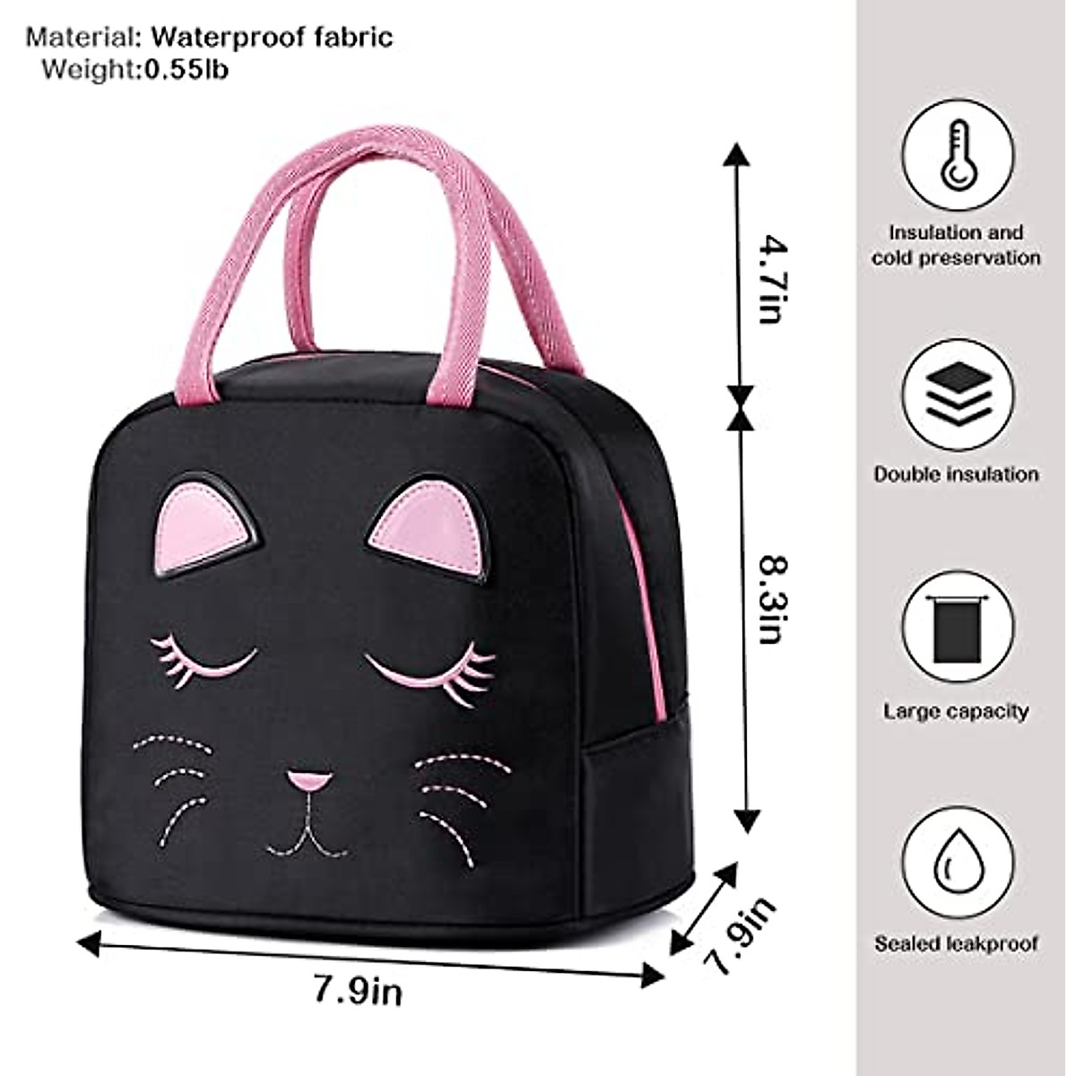 FEWOFJ Cute Black Backpacks with Lunch Bag for Teen Girls, Kids Backpack for Toddler Preschool Bookbags Elementary School Bags