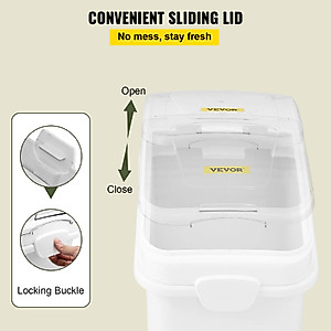 VEVOR 27 Gallon food storage containers 500 Cup Ingredient Bin with Scoop and Sliding Lid Commercial Food Container Ideal for rice storage, dog food container, flour, and sugar containers, White