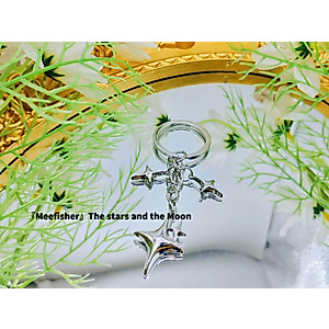 Meefisher Cute Star Keychain Aesthetic Accessories Stainless Steel Key Ring Purse Handbag Backpack Bag Charms Car Holder