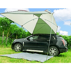 Wind Tour Portable Waterproof Car Rear Tent Outside Camping Shelter Outdoor Car Tent Trailer Tent Roof Top for Beach (Green+White)