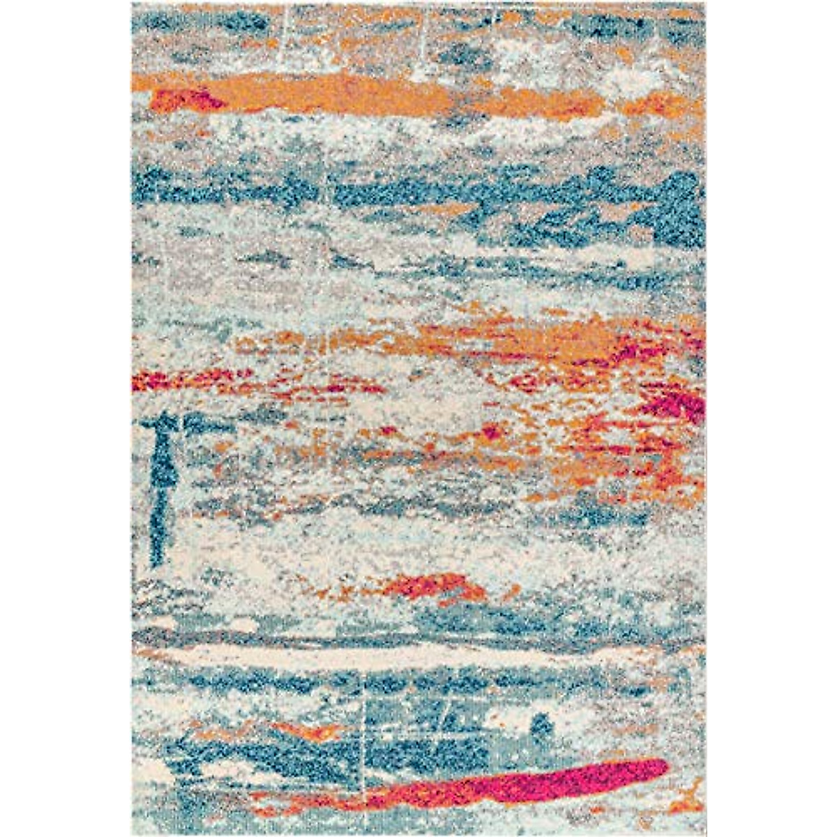 JONATHAN Y Contemporary POP Modern Abstract Brushstroke Cream/Blue 8 ft. x 10 ft. Area-Rug, Bohemian, Easy-Cleaning, for Bedroom, Kitchen, Living Room, Non Shedding (CTP102C-8)