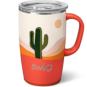 Swig Life 18oz Travel Mug, Insulated Tumbler with Handle and Lid, Cup Holder Friendly, Dishwasher Safe, Stainless Steel, Travel Coffee Cup (Boho Desert)