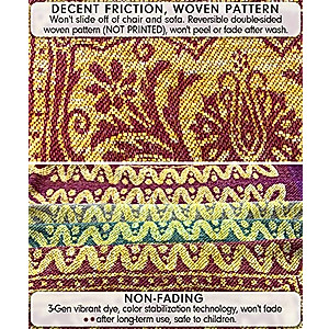 FinalNest Bohemian Tribal Throws Blankets Reversible Colorful Red Blue Boho Hippie Chenille Jacquard Fabric Throw Covers Large Couch Furniture Sofa Chair Loveseat Recliner Oversized (Red,S:75x60)