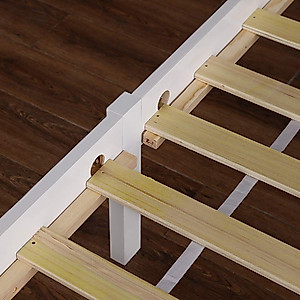 Karl home White Twin Platform Bedframe with Slat Headboard Wooden Bed Frame with Footboard, 12 Wood Slat Support, No Box Spring Needed