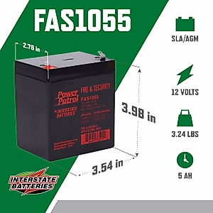Interstate Batteries 12V 5Ah Fire & Security Battery - F1 Terminal, SLA AGM VRLA Power Patrol, Rechargeable Replacement for Fire Alarms, Locks, Security Systems (FAS1055)
