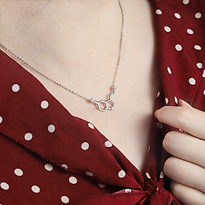 925-Sterling-Silver Hormone Serotonin-Molecule neckalce - Caffeine Molecule dopamine Pendent Necklace for Women,Teacher, Professor, Chemistry Graduates, Science Jewelry Lovers (White-Gold)
