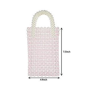 YUSHINY Women Transparent Acrylic Beaded Top-Handle Clutch Vertical Evening HandBag for Wedding Party (Pink)