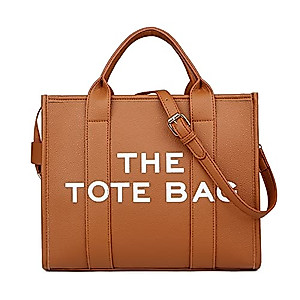 CACYTILT The Tote Bag for Women 13 * 11 * 6 inch PU Leather Large Tote Bags with Zipper Fashion Design Handbag for Daily Use School Work (Brown)