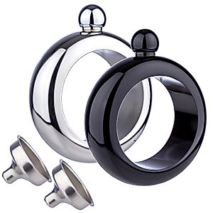 Bangle Bracelet Wine/Alcohol 3.5 oz Flask - Stainless Steel Black and Silver Creative Gift Set for Women - Bonus Funnel Included