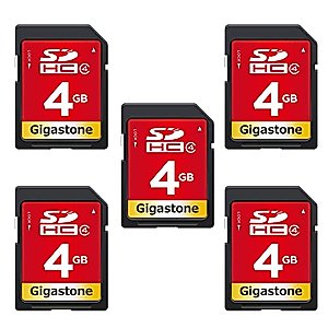 Gigastone 4GB SD Card 5 Pack SDHC Class 4 Memory Card for Photo Video Music Voice File DSLR Camera DSC Camcorder Recorder Playback PC Mac POS 5pcs in Pack (Pack of 5), with 5 Mini Cases