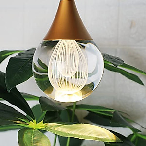 PARTPHONER LED Crytal Pendant Light, 1-Light Gold Hanging Light Fixture with Brushed Brass Finish, Mini Glass Globe Teardrop Pendant Lighting for Kitchen Island Dining Room Bedroom Bar