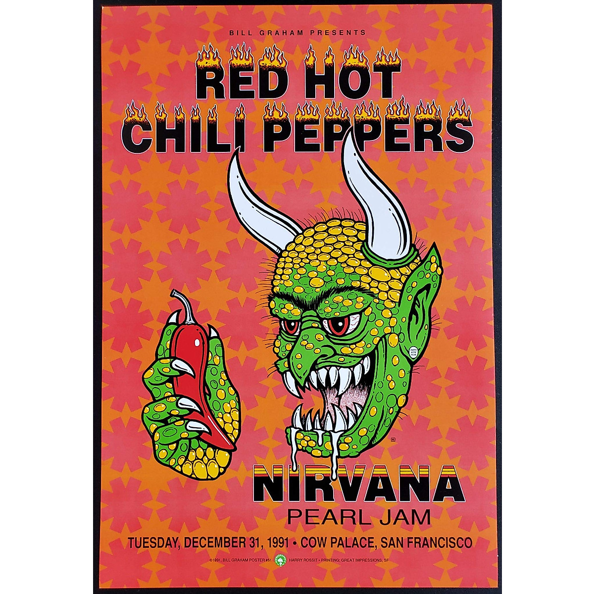 Visible Vibrations Nirvana Concert Poster Pearl Jam RHCP ORIGINAL First Printing SF BGP 51 1991