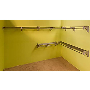 EZ Shelf - Walk in Closet System - 5 Pack - Expandable Closet Shelf with Hanging Rod (Each 40.5–73”) - with 4 End Brackets - Silver - Strong - Easy to Install – Alternative to Wire Closet Shelving