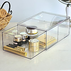 Youngever 2 Pack Stackable Makeup Organizer Drawers, 9" x 6.5" x 4“ Clear Cosmetic Storage Organizers