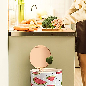 CAKOJV188 7L/1.8 Gallon Garbage Can with Press Top Lid Seamless Watermelons Flat Design Trash Bin with Wooden Legs Dog Proof Round Trash Can for Kitchen Outdoor Bathroom