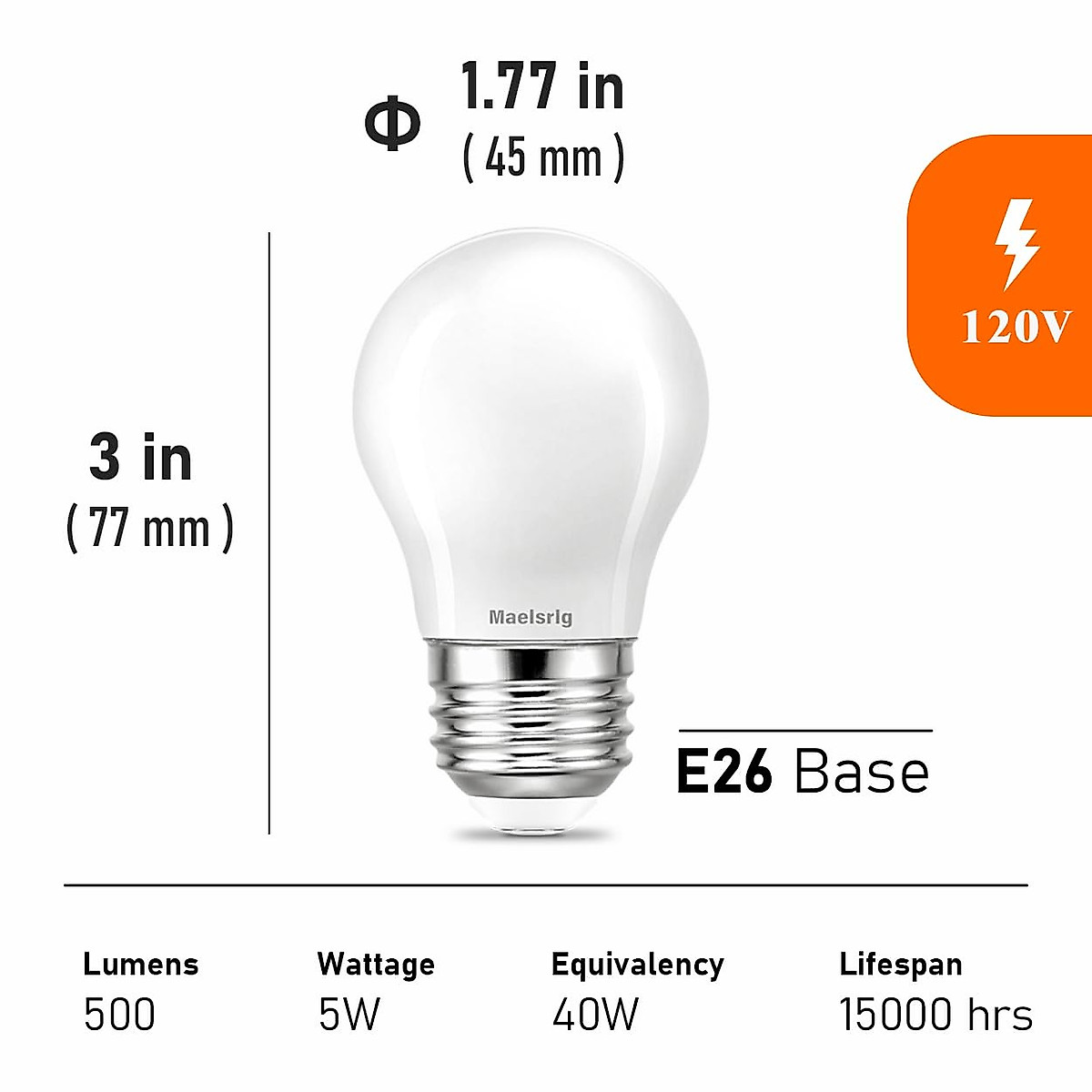 LED Appliance Bulb, 40W Equivalent, Range Hood Light Bulbs, Daylight White 5000K, 5W 500 Lumens, Non-Dimmable, E26 Base, Refrigerator Light Bulb, A15 Frosted, Pack of 2, Freezer Fridge Light Bulb