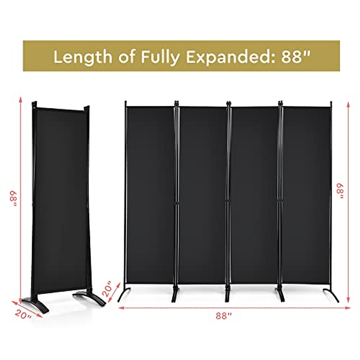 Giantex 5.6 Ft Tall 4 Panel Room Divider Black, Lightweight Portable Folding Privacy Screen, Freestanding Partition Wall Divider and Separator for Bedroom Home Office Apartment Studio