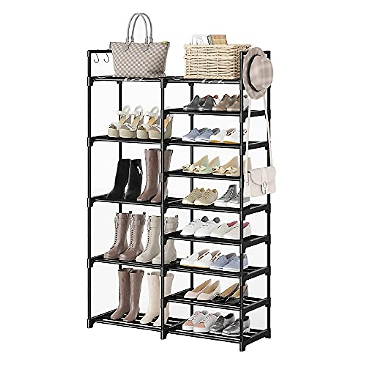 WOWLIVE 9 Tiers Shoe Rack Shoe Storage Shoe Organizer 30-35 Pairs Shoe Tower Unit Shelf Durable Metal Pipes with Plastic Connectors Stackable Cabinet Black(SSS2B9)