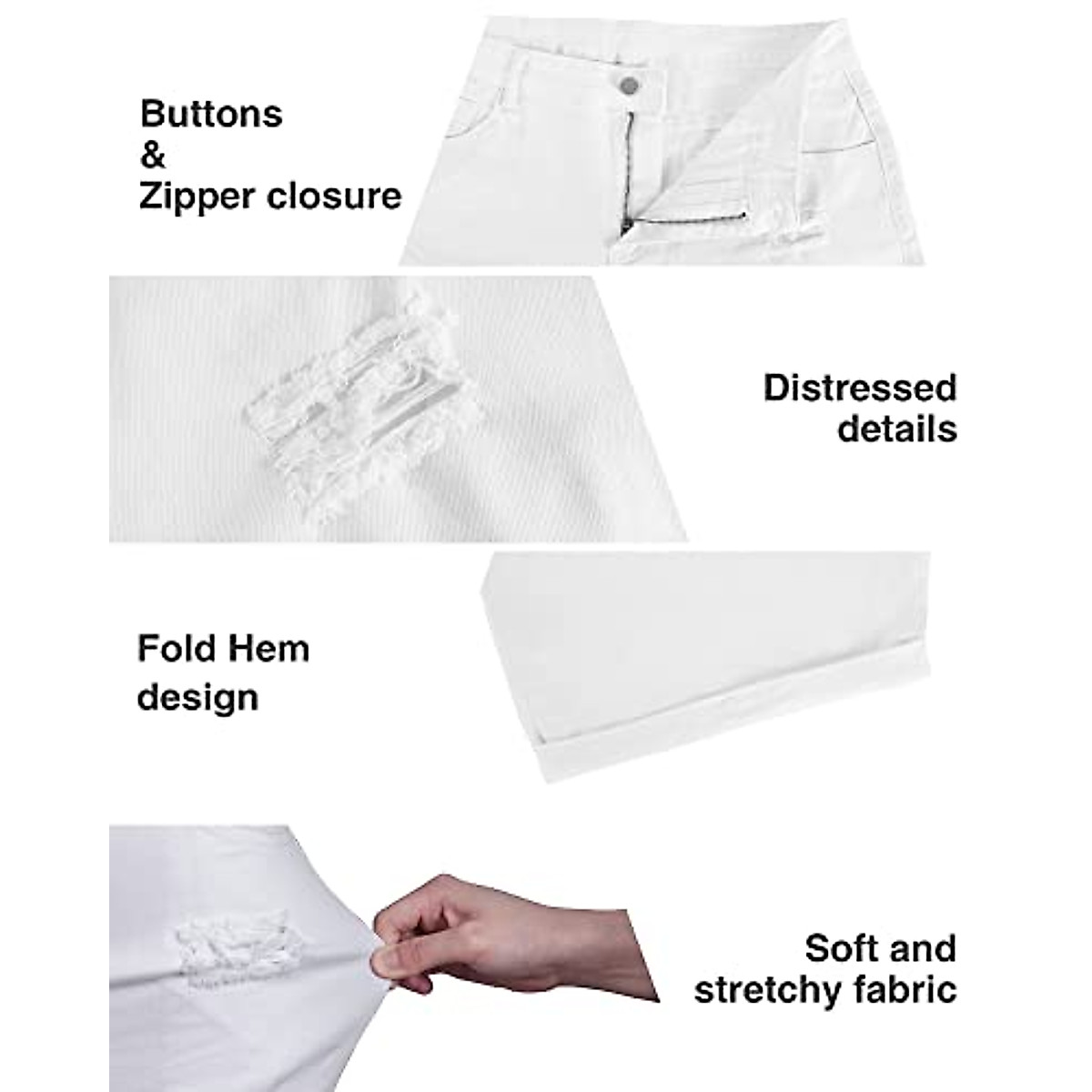 Gboomo Womens Plus Size White Jean Shorts Casual Denim Shorts High Waisted Fold Hem Short Jeans with Pockets 18W