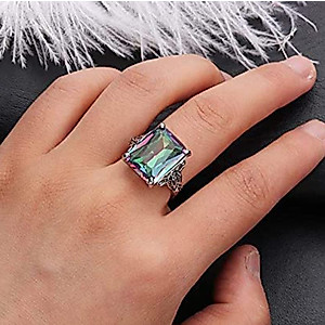 WDIYIEETN Mystic Rainbow Topaz 925 Sterling Silver Ring Women Wedding Engagement Rings Size 6-10 (9)