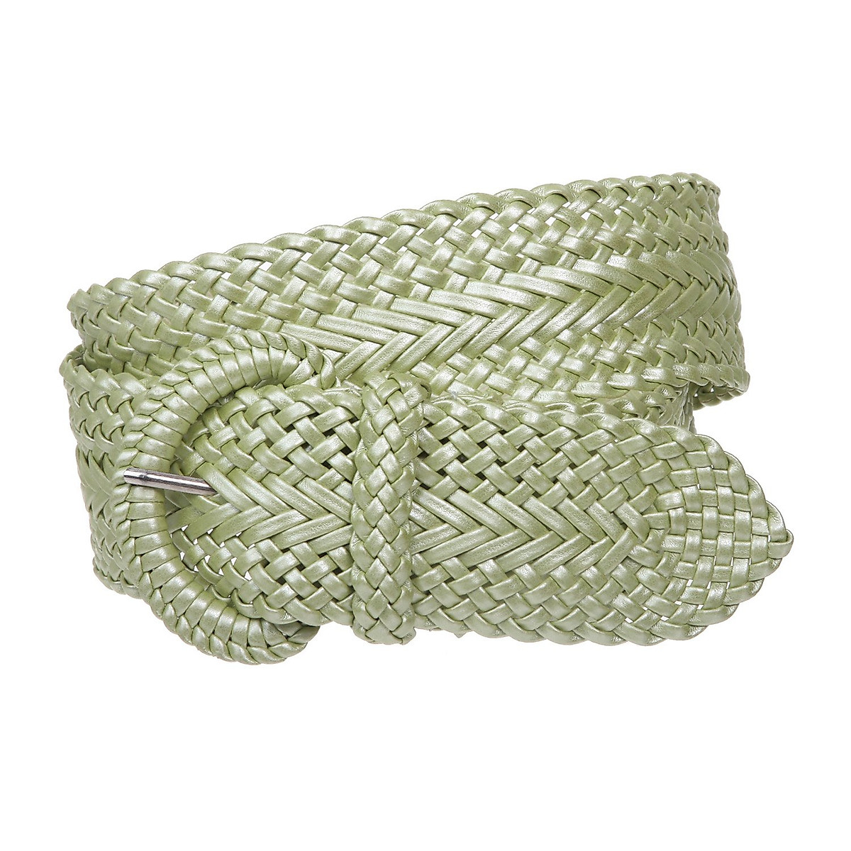 2 Inch Wide Hand Made Soft Metallic Woven Braided Round Belt, Lime Green | m/l (32"-34" waist)