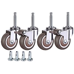 NERILEE 2 Inch Rubber Caster Wheel Set of 4(2 with Brakes & 2 Without) with 5/16" x 1-1/2" (8 x 38mm) Stem Sockets, for Furniture Crib Trolley Dining Car Casters