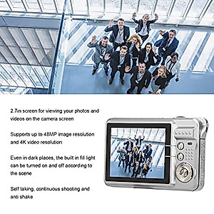 4K Digital Camera with 2.7in LCD Screen, 48MP 8X Zoom Compact Camera with Fill Light Rechargeable Digital Cameras for Beginner, Support Continuous Shooting (Silver)