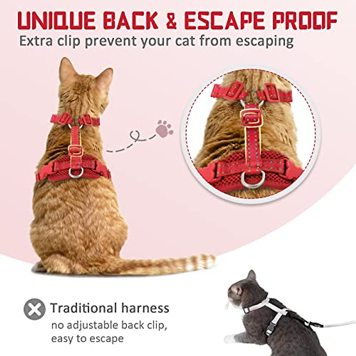 Supet Cat Harness and Leash for Walking Escape Proof, Adjustable Harness for Cats, Easy Control Small Cat Harness for Medium Large Kitten and Dogs
