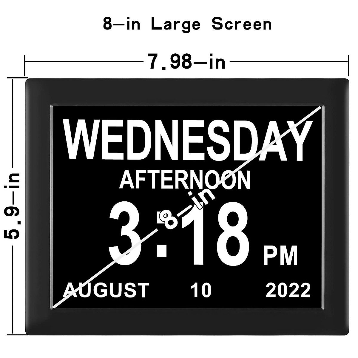 Digital Calendar Clock Date and Time Day of The Week Clock 8 Alarm Options + Auto Dimming for Seniors Dementia Elderly Patients