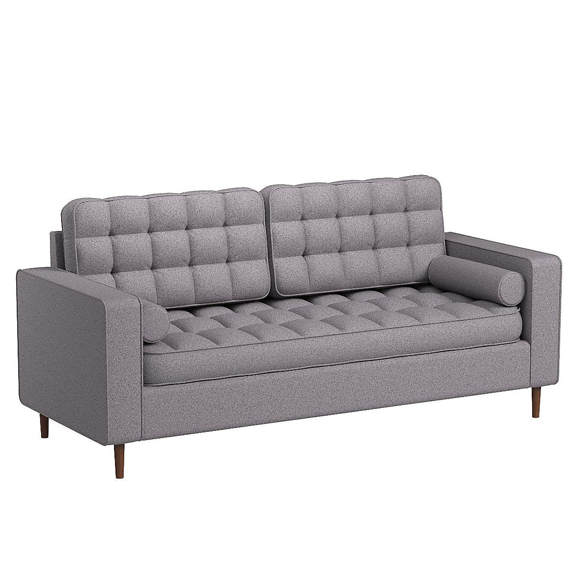 Edenbrook Lynnwood Upholstered Sofa - Couch for Living Room Office or Bedroom - Mid-Century Modern Design Furniture - Buttonless Tufting - Simple Assembly - Includes Bolster Pillows - Light Gray