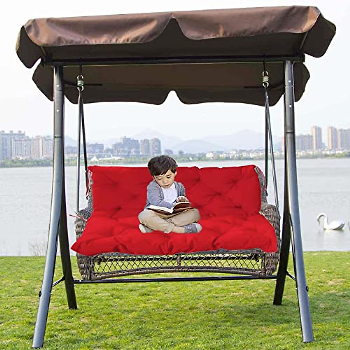 Replacement Cushions for Swing, Porch Swing Cushions with Backrest 2-3 Seater Waterproof Bench Pad Cushions Loveseat Cushions with Ties for Outdoor Patio Garden Furniture ( bright red 60*40in)