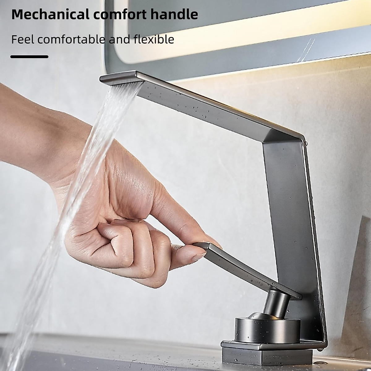 PRANOHD Bathroom Waterfall Matte Black Faucets, RV Restroom Bath Face Basin Bar Lavatory Kitchen Commercial Vanity Sinks Water Replacement, Peerless Unique Modern 6 Inch Brass One 1 Hole Single Handle