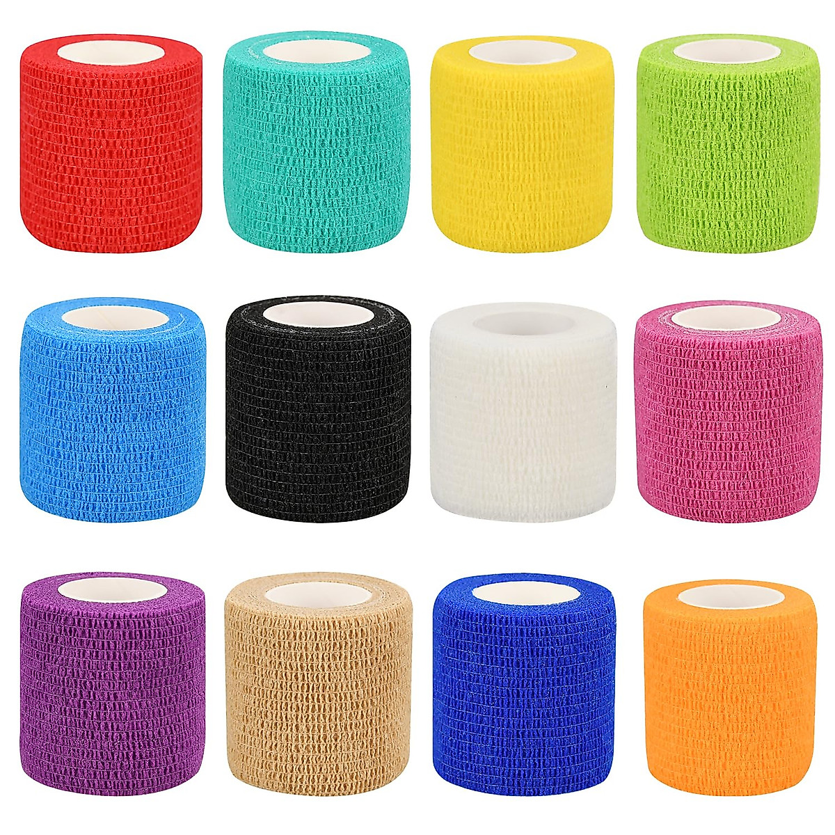 12/24/48/72pcs Self Adhesive Bandage Wraps, 2in 5 Yards, Multicolor (2 Inch, 12 Pack Multicolor)