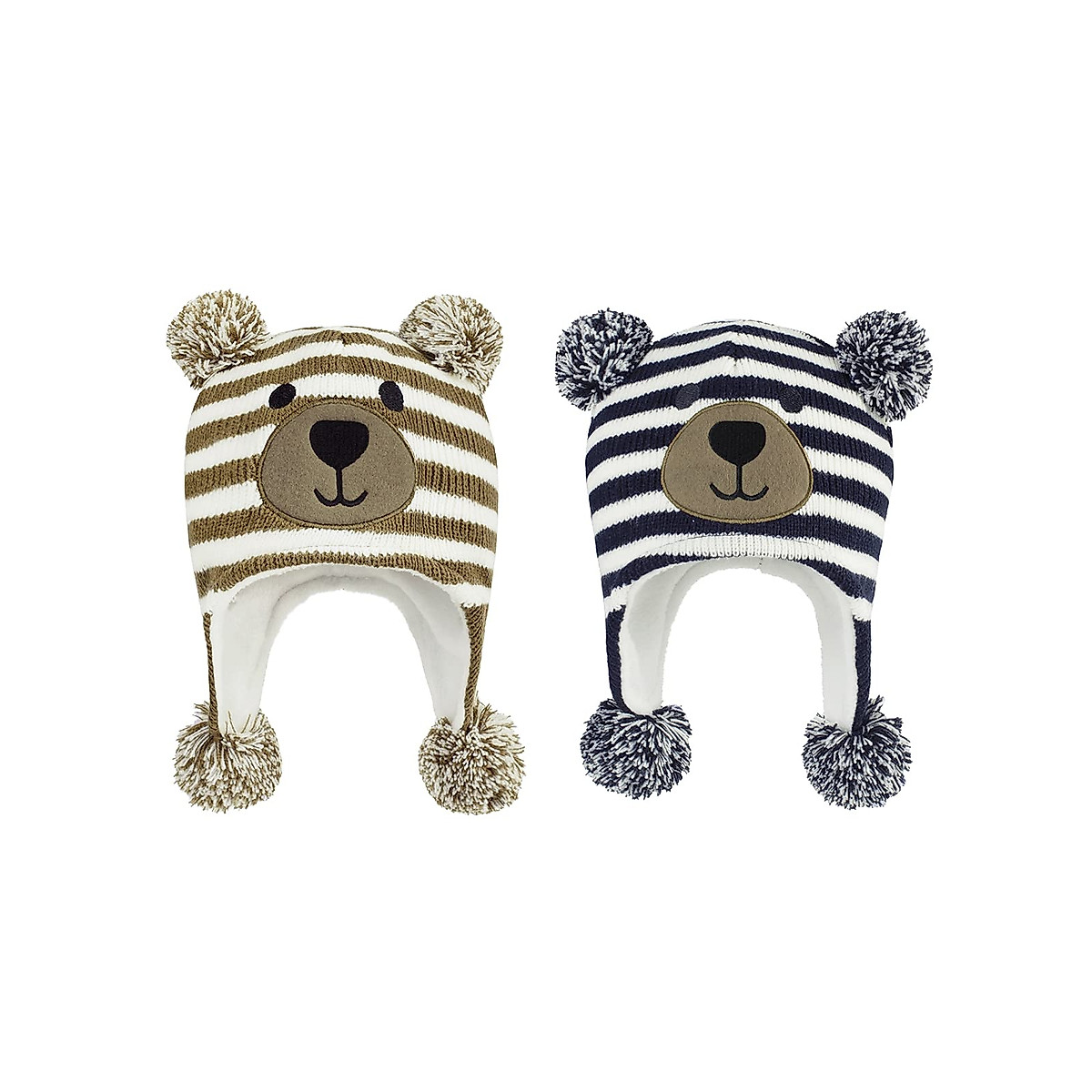 Century Star Baby Boy Hat Winter Fleece Lined Hat Knit Earflap Kids Caps Infant Toddler Hats for Baby Girls with Pom Pom Bear Coffee & Bear Navy 0-12 Months