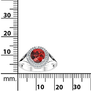 Belinda Jewelz Ring for Womens 925 Sterling Silver Red Garnet Gemstone Ring 8mm Round Double Halo 1.96 Carat Band Ring Jewelry Engagement Wedding Gift, Size 8