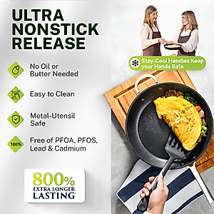 Granitestone 14 Inch Family Size Nonstick Frying Pan, Large Induction Skillet for Cooking, Oven Safe Dishwasher Safe