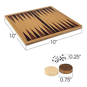 Gamie Wooden Backgammon Board Game Set, Includes Wood Board, 30 Game Pieces, and 2 Mini Dice, Classic Family Night Strategy Game, Great Gift for Kids and Adults
