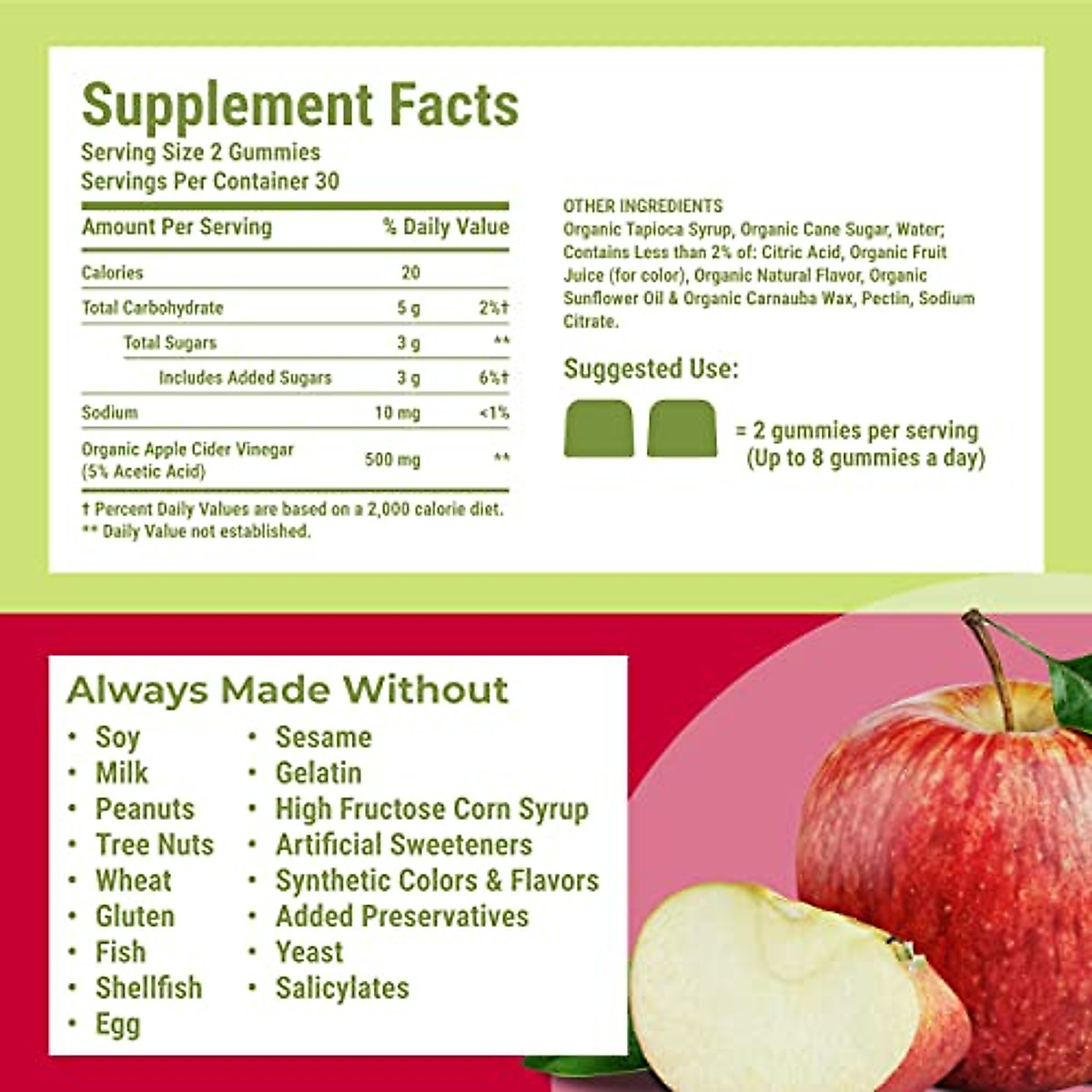 Organic Apple Cider Vinegar Gummy Vitamins, Digestive Health Support, 60 Vegan ACV Gummies (2 Pack) by Hyland's Naturals