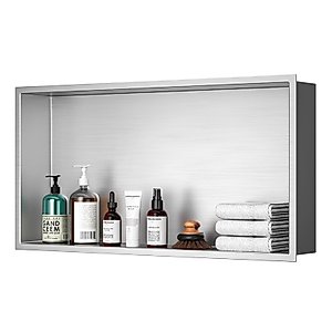EXF Stainless Steel Shower Niche 12" X 24" Brushed, No Tile Needed Recessed Waterproof Shower Shelf for Bathroom Kitchen Storage