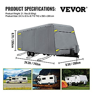VEVOR RV Cover 22'-24' RV & Trailer Cover Extra-Thick 4 Layers Travel Trailer RV Cover Durable Camper Cover, Waterproof Breathable Anti-UV Ripstop for RV Motorhome with Adhesive Patch & Storage Bag