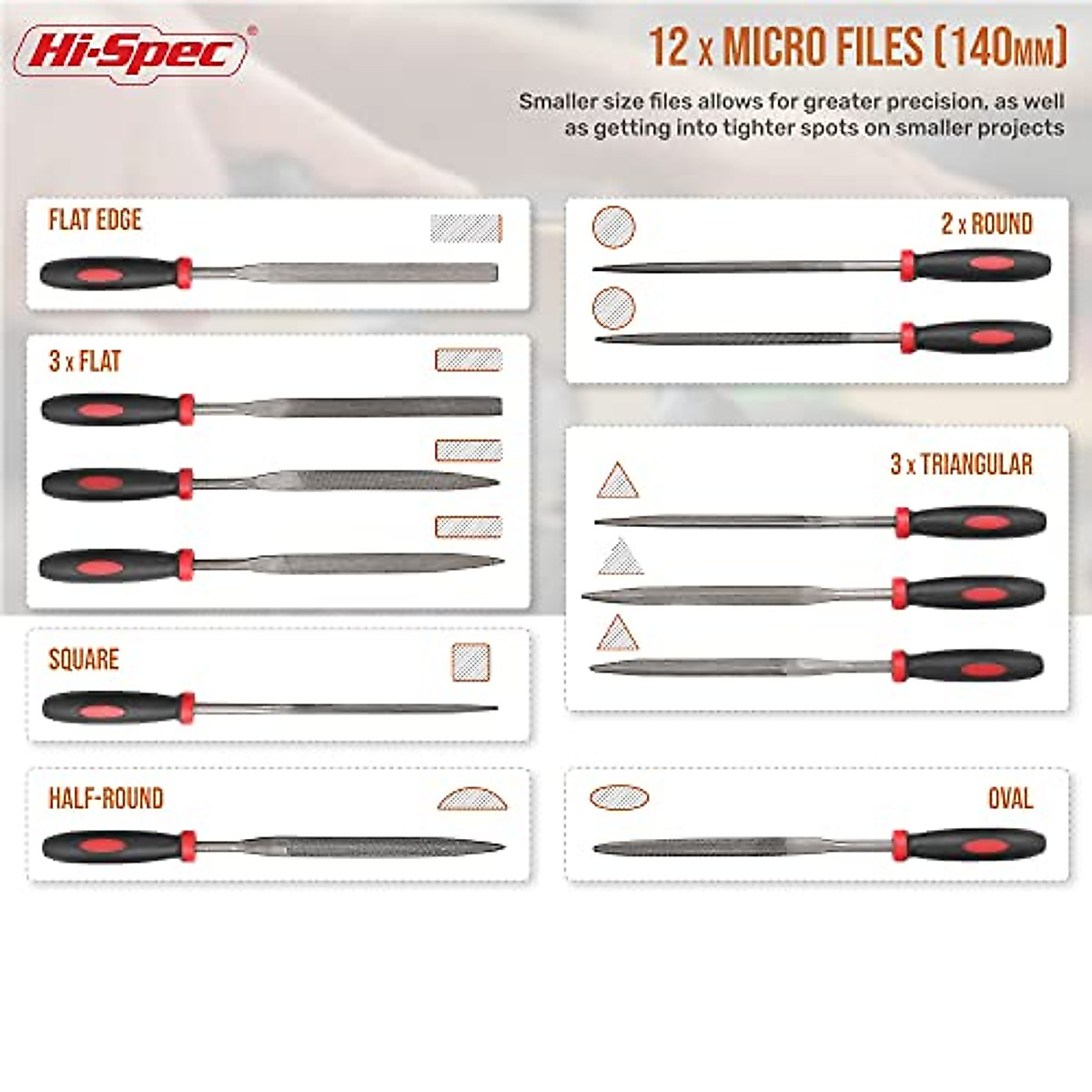 Hi-Spec 16 Piece Metal Hand & Needle Files Tool Set Kit. Large & Small Mini T12 Carbon Steel Flat, Half, Round, Triangle Files. Complete in a Zipper Carry Case