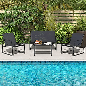 Tangkula 8 Pieces Patio Furniture Set, Outdoor Conversation Set with Tempered Glass Coffee Table, Outdoor Garden Porch Furniture Set with Breathable Fabric and Rustproof Metal Frame (2, Black)